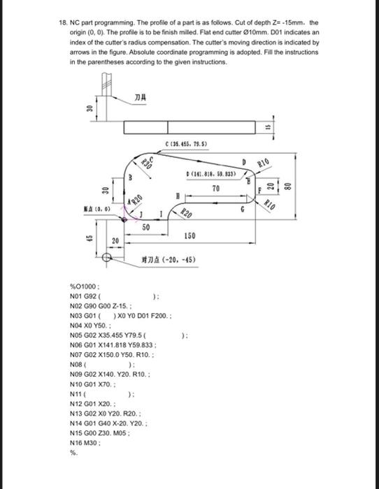 Solved 18. NC part programming. The profile of a part is as | Chegg.com