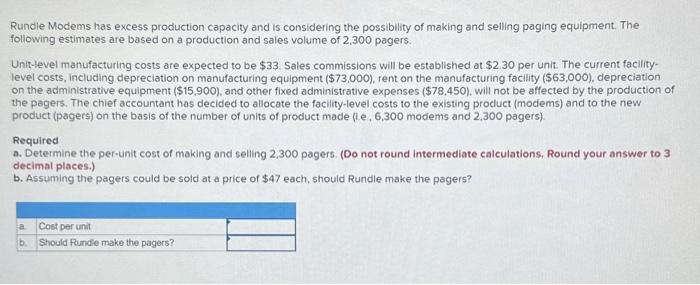 Solved Rundle Modems has excess production capacity and is | Chegg.com