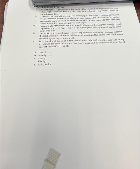 Solved 23. Whicher the rollowing ate true? Acconding to MM | Chegg.com