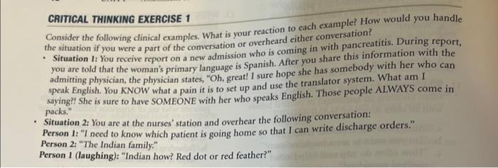 Solved CRITICAL THINKING EXERCISE 1 Consider the following | Chegg.com