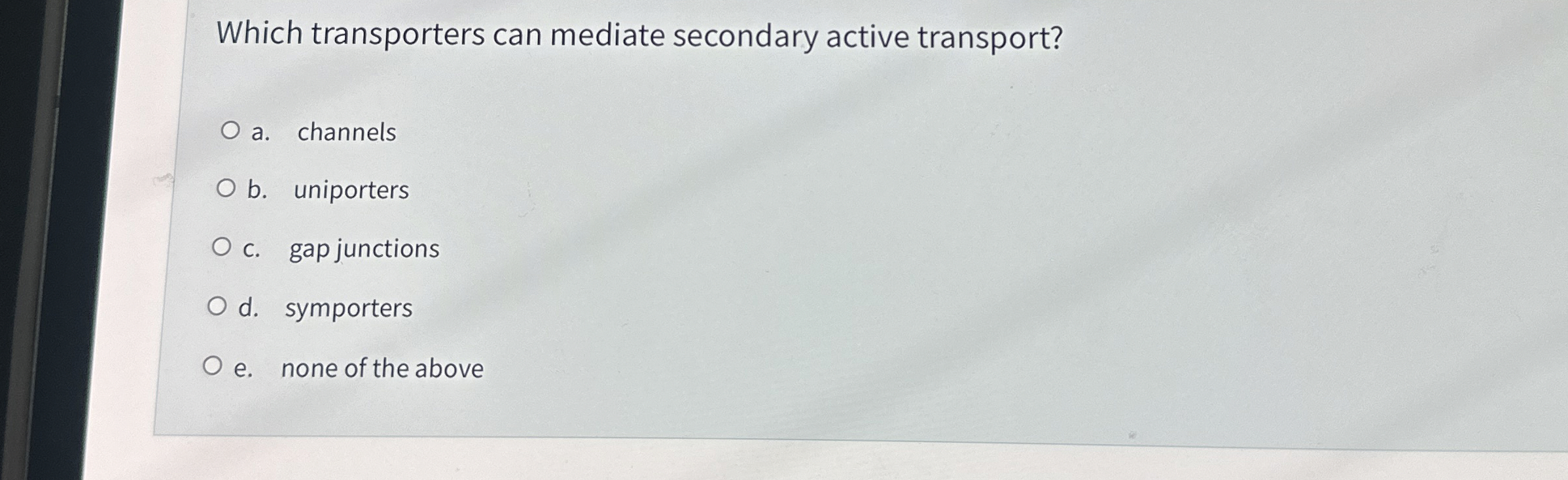 Solved Which transporters can mediate secondary active | Chegg.com