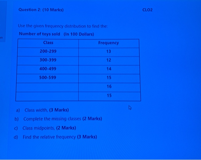Solved Question 2: (10 Marks) CLO2 Use the given frequency | Chegg.com