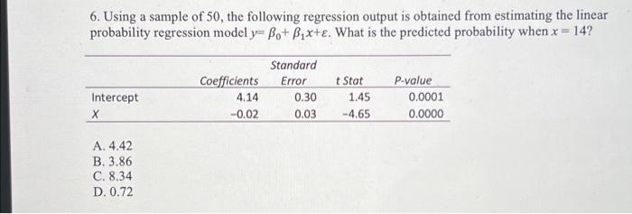 Solved 6. Using a sample of 50 , the following regression | Chegg.com