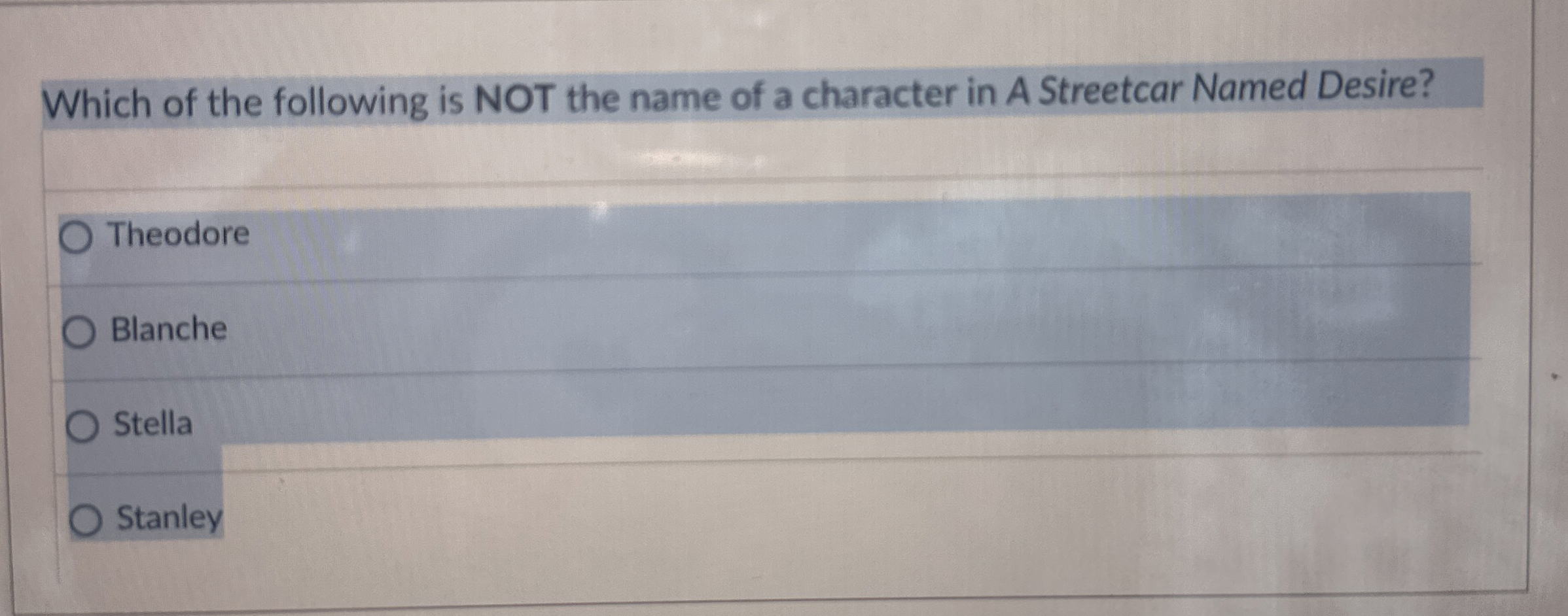 Solved Which of the following is NOT the name of a character | Chegg.com