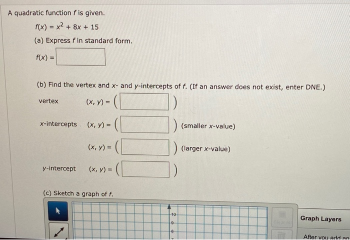 Solved A quadratic function f is given. f(x) = x2 + 8x + 15 | Chegg.com