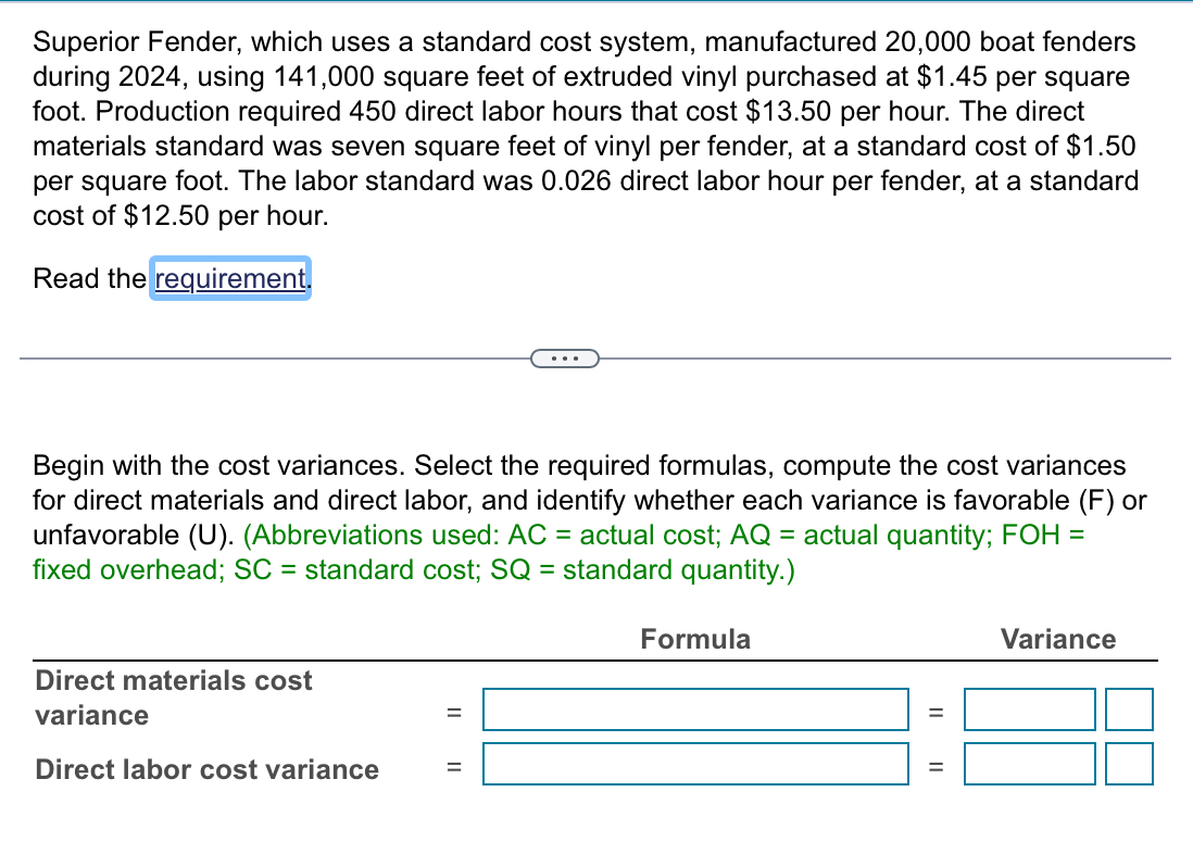 Solved RequirementCompute the cost and efficiency variances | Chegg.com