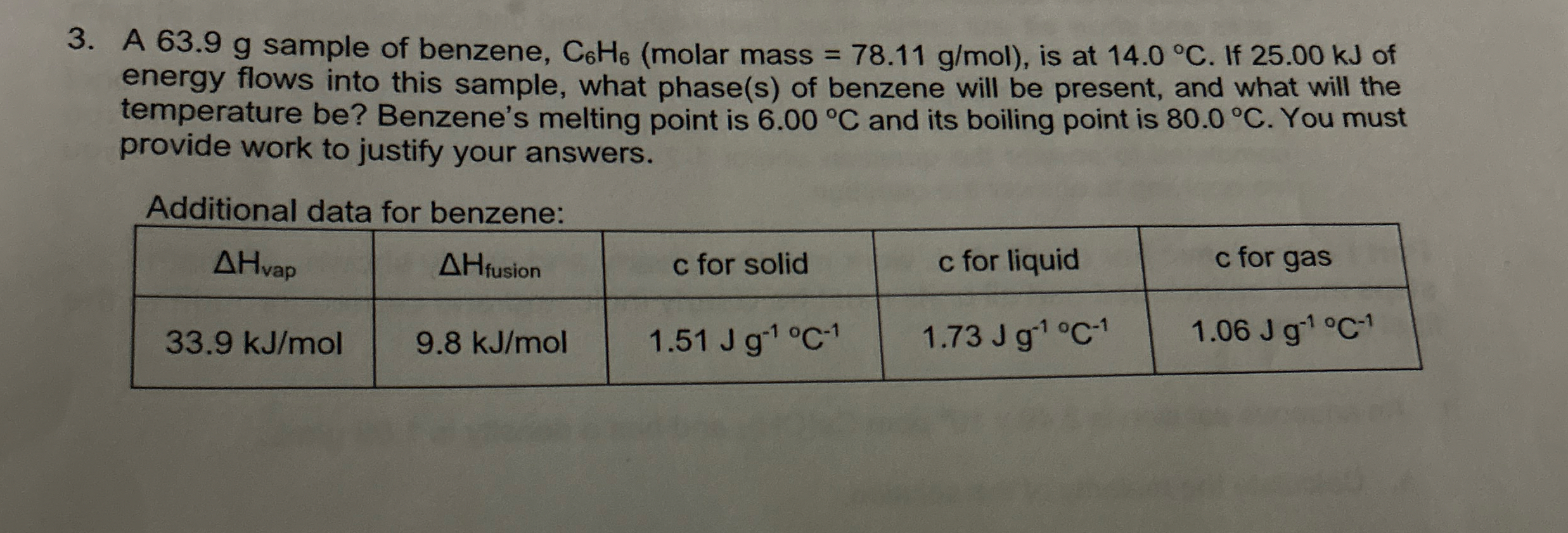 Solved A 63.9 ﻿g sample of benzene, C6H6 (molar mass | Chegg.com