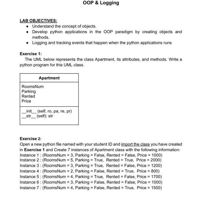 Solved OOP & Logging LAB OBJECTIVES: Understand the concept | Chegg.com