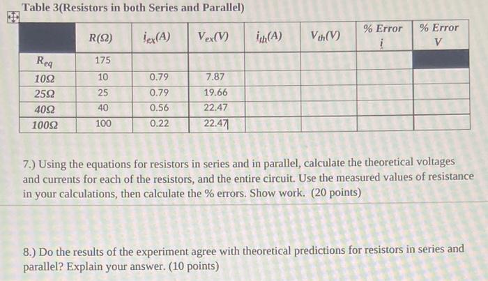 Solved Table 3 (Resistors in both Series and Parallel) 7.) | Chegg.com