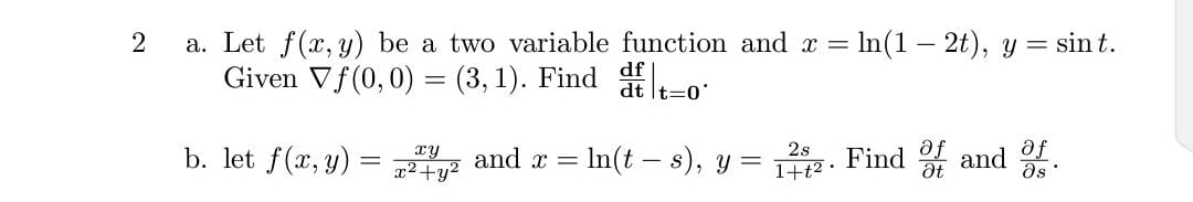 Solved 2 ﻿a. ﻿Let f(x,y) ﻿be a two variable function and | Chegg.com