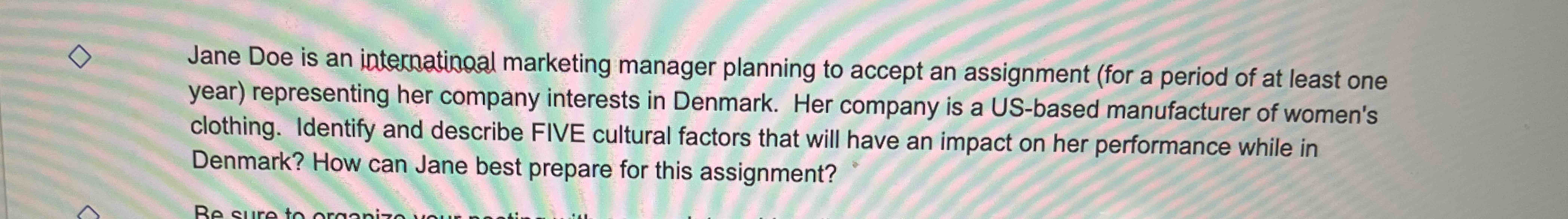 Solved Jane Doe is an internatinaal marketing manager | Chegg.com