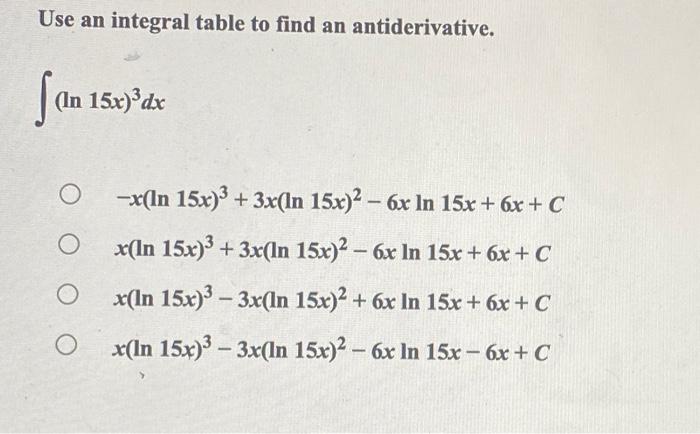 Solved Use an integral table to find an antiderivative. | Chegg.com