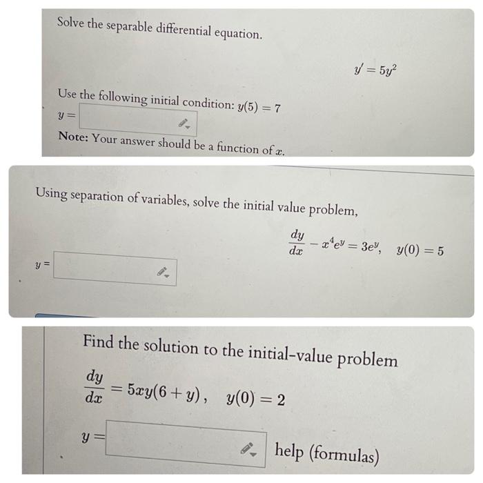 Solved Solve the separable differential equation. y = 5y2 | Chegg.com