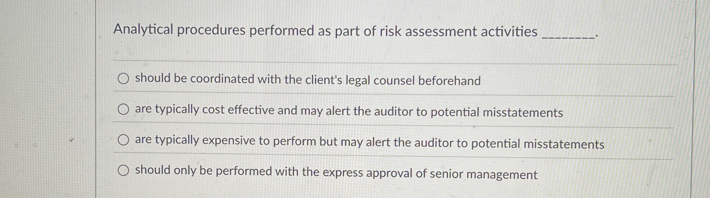 Solved Analytical procedures performed as part of risk | Chegg.com