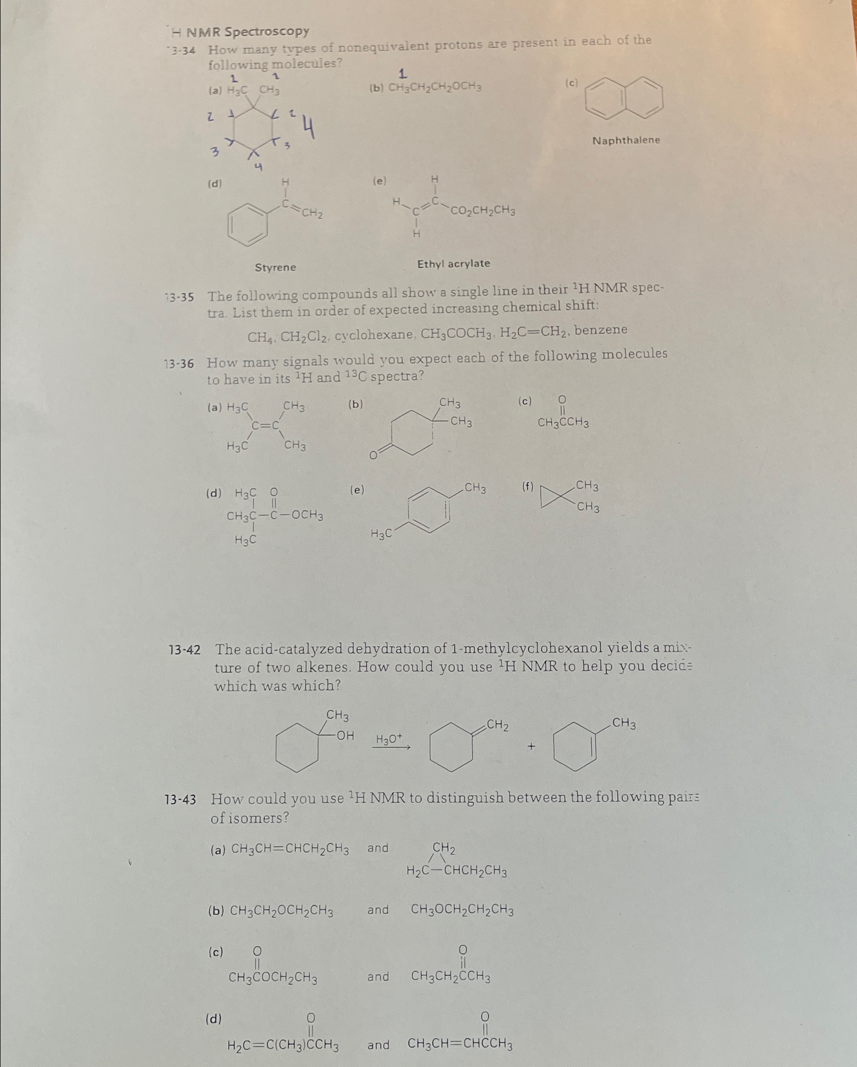 Solved Solve each problem, all parts:H NMR Spectroscopy-3-34 | Chegg.com