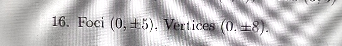 Solved Foci (0,+-5), ﻿Vertices (0,+-8). | Chegg.com