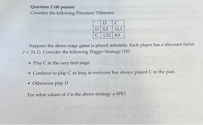 Solved Question 2 (40 points) Consider the following | Chegg.com