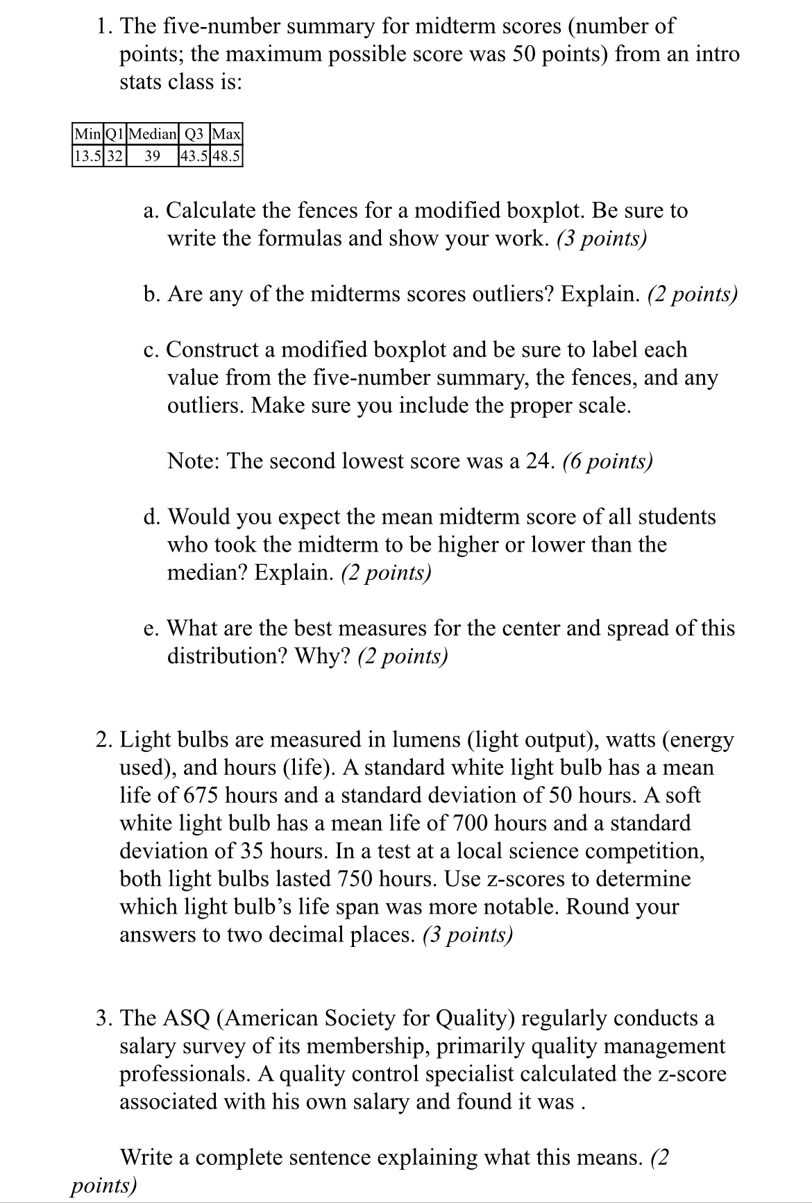 Solved The five-number summary for midterm scores (number of | Chegg.com