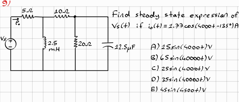 Solved Find steady state expression of Vs(t). (Please ﻿solve | Chegg.com