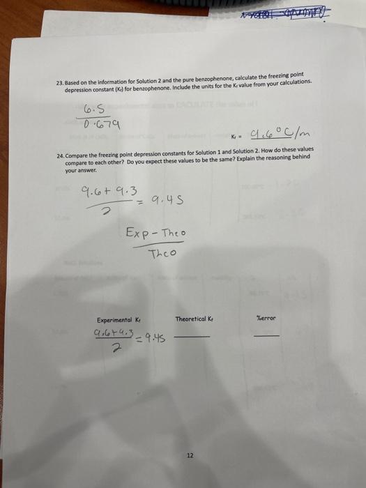 Solved Experiment I: Colligative Properties Lab Report (28 | Chegg.com