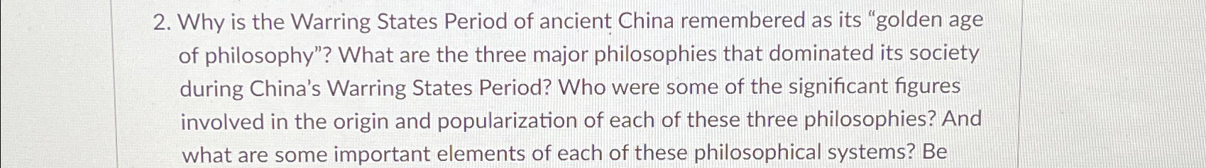 Solved Why is the Warring States Period of ancient China | Chegg.com