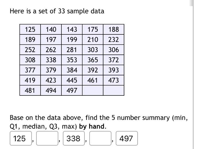 Solved Here is a set of 33 sample data Base on the data | Chegg.com