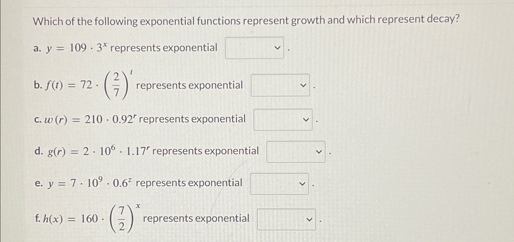 Solved Which of the following exponential functions | Chegg.com