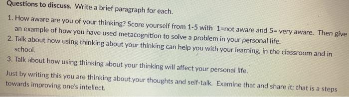 Solved Questions to discuss. Write a brief paragraph for | Chegg.com