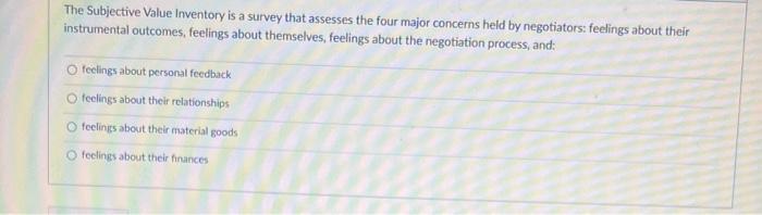Solved The Subjective Value Inventory is a survey that | Chegg.com