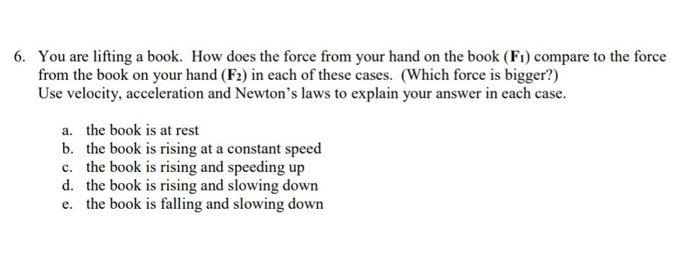 Solved 6. You are lifting a book. How does the force from | Chegg.com