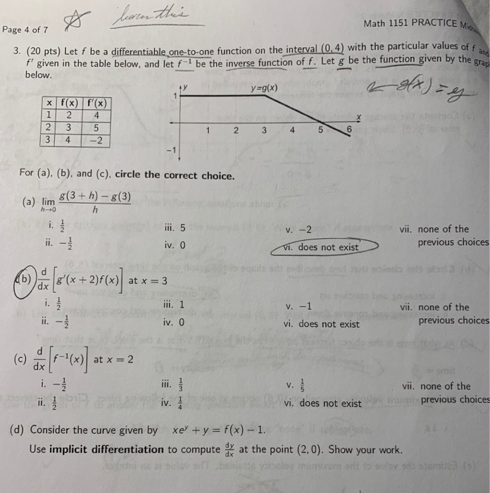 Solved Math 1151 PRACTICE Mic Page 4 of 7 3. (20 pts) Let f | Chegg.com