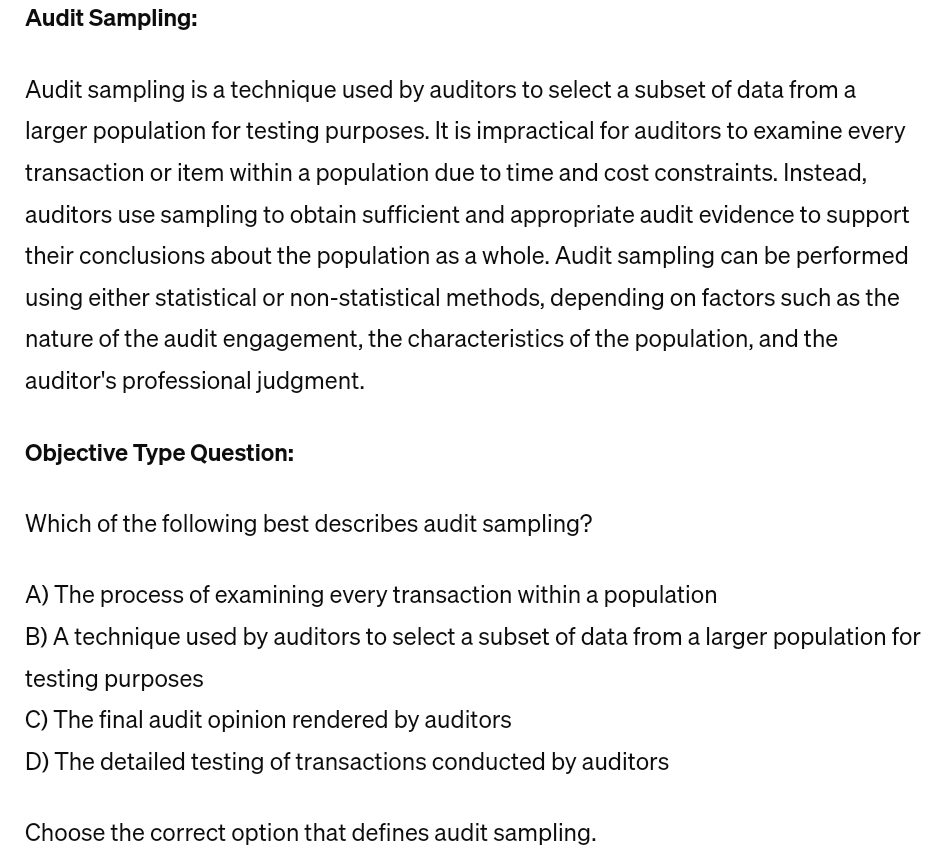 Solved Audit Sampling:Audit sampling is a technique used by | Chegg.com