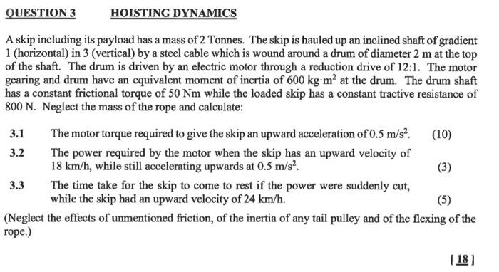 Solved A skip including its payload has a mass of 2 Tonnes. | Chegg.com