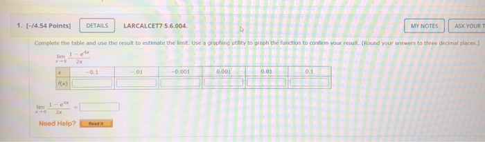 Solved 1. [-14.54 Points) DETAILS LARCALCET7 5.6.004. MY | Chegg.com
