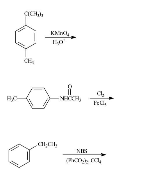 Solved C(CH3)3 5 0 KMnO4 H30 * CH, II NHCCH3 HC Cl2 FeCl3 CH | Chegg.com