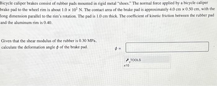 Solved Bicycle caliper brakes consist of rubber pads mounted | Chegg.com