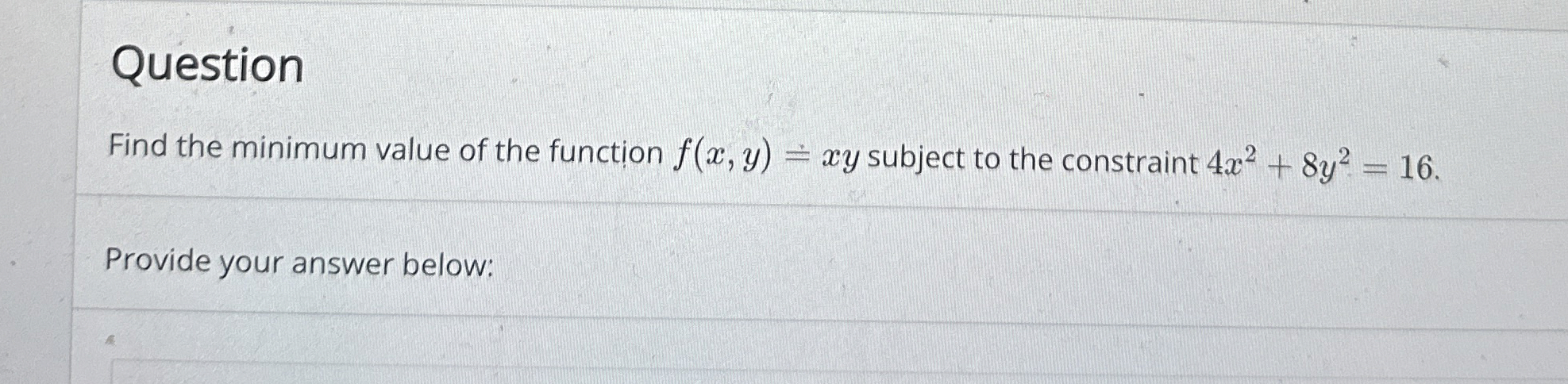 Solved QuestionFind the minimum value of the function | Chegg.com