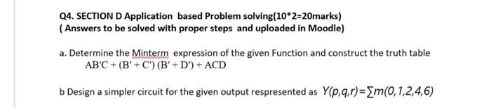 Solved Q4. SECTION D Application based Problem | Chegg.com
