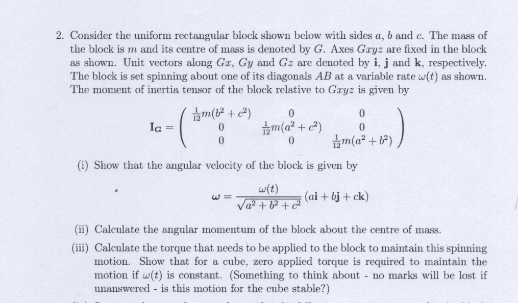 Solved Consider the uniform rectangular block shown below | Chegg.com