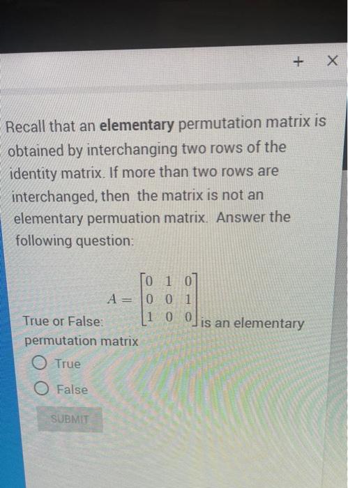 Solved Recall That An Elementary Permutation Matrix Is