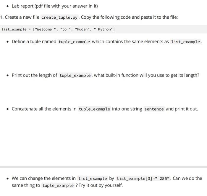 Solved - Print out the length of tuple_example, what | Chegg.com
