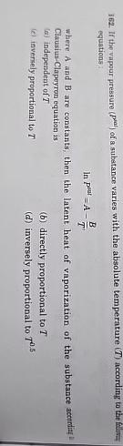 Solved If the vapour pressure ( Ptar ) ﻿of a subatance | Chegg.com