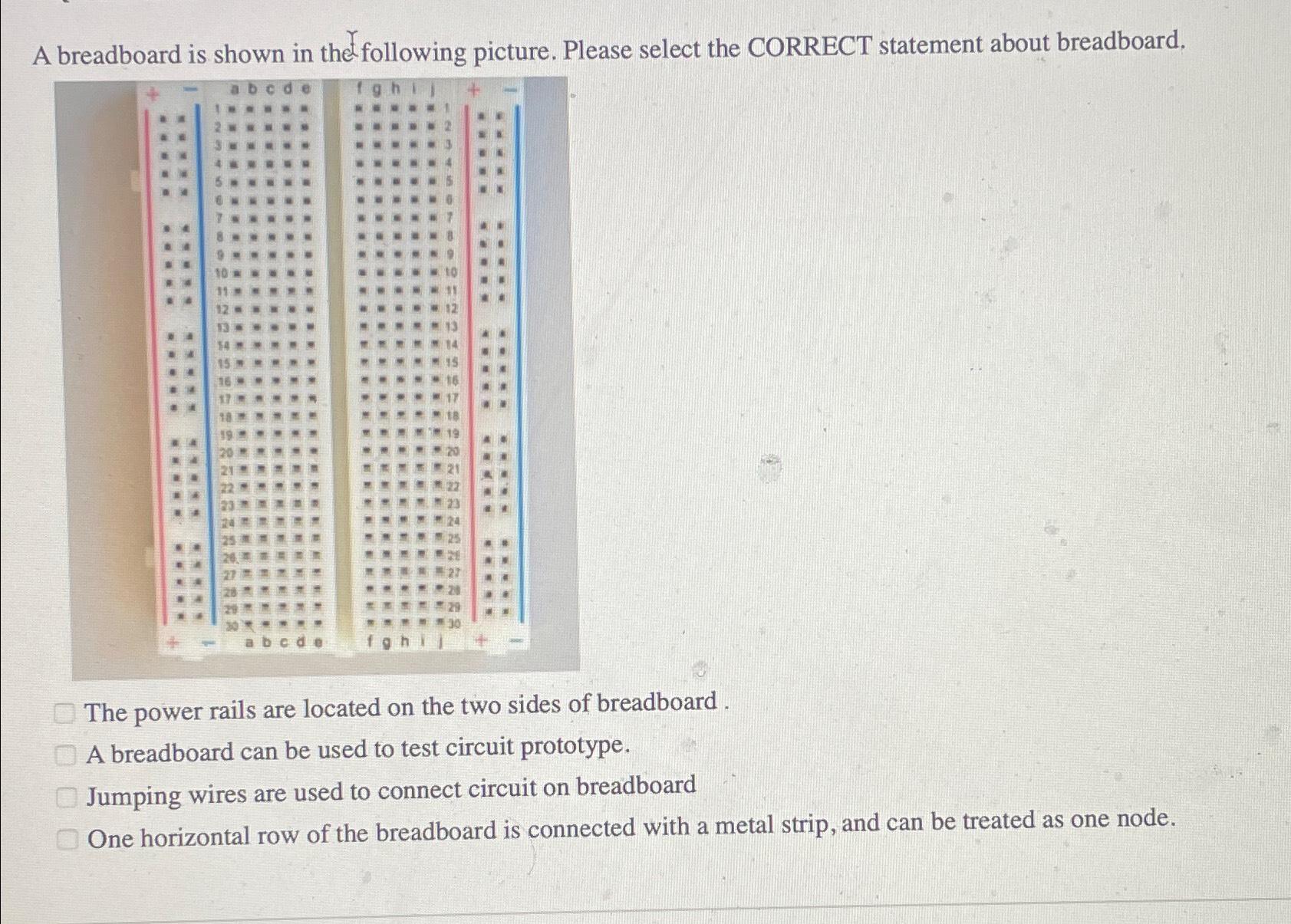 Solved A breadboard is shown in the following picture. | Chegg.com
