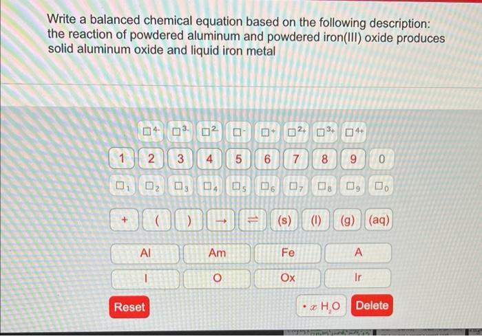 Solved Write a balanced chemical equation based on the | Chegg.com