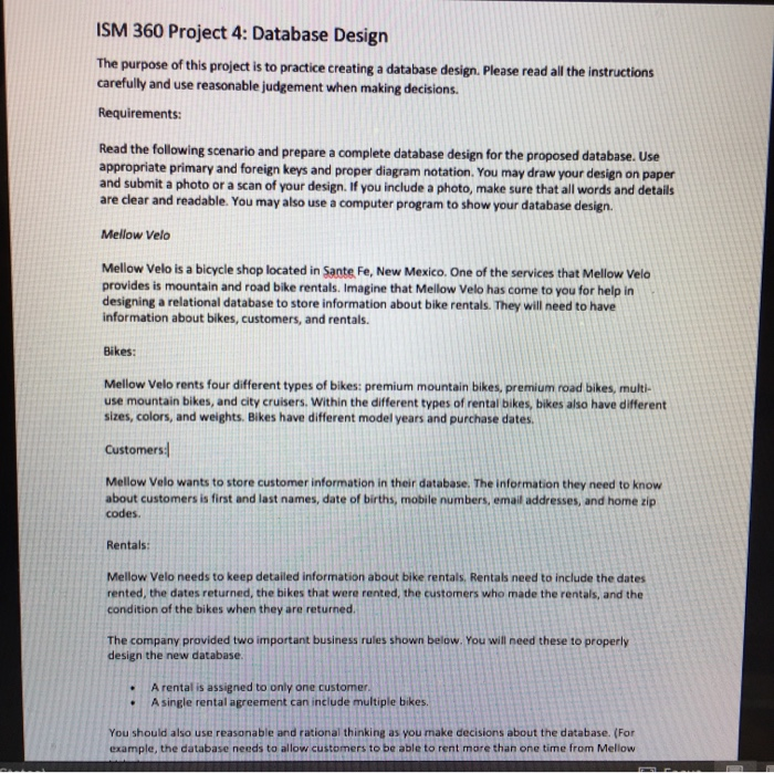 Solved ISM 360 Project 4: Database Design The purpose of | Chegg.com