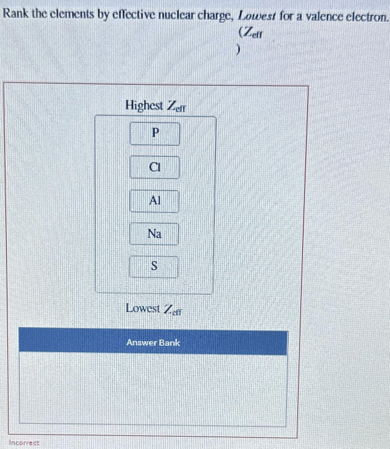 Solved Rank the elements by effective nuclear charge, Lowest | Chegg.com
