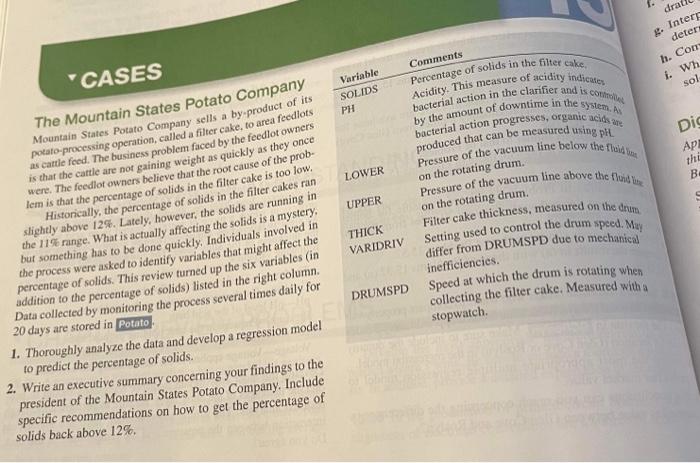 The Mountain States Potato Company SotiDS Perentape | Chegg.com