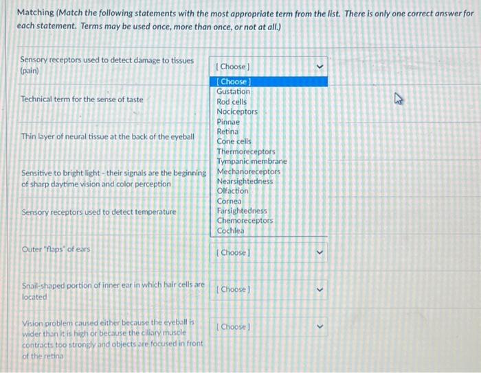 Solved Matching (Match the following statements with the | Chegg.com