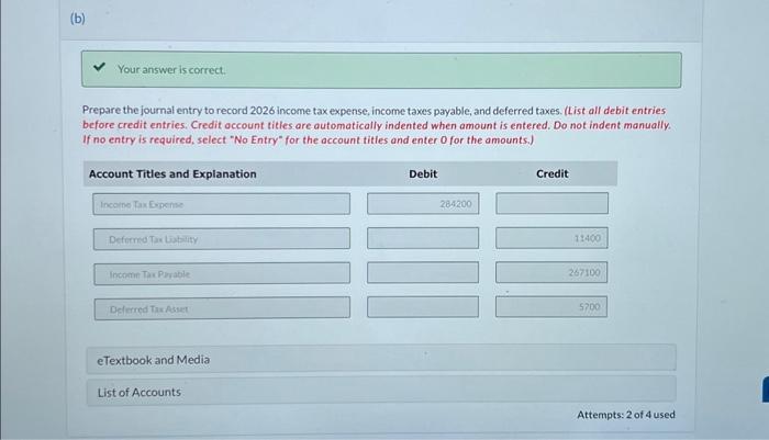 Solved Prepare the journal entry to record 2026 income tax | Chegg.com