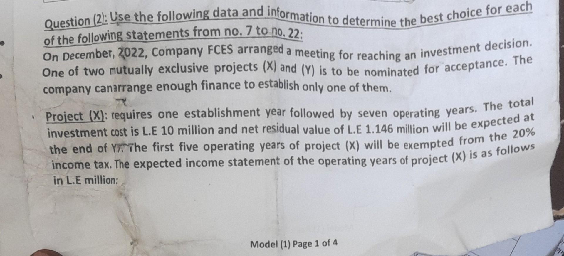 Question (2): Use the following data and information | Chegg.com